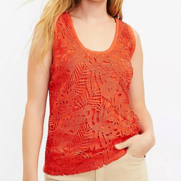 LOFT | Tops | Loft Palm Lace Relaxed Scoop Neck Tank | Poshmark